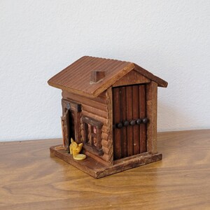 Wooden Cabin Coaster Set, Rustic Log House Cat on Porch Vintage Enesco ...