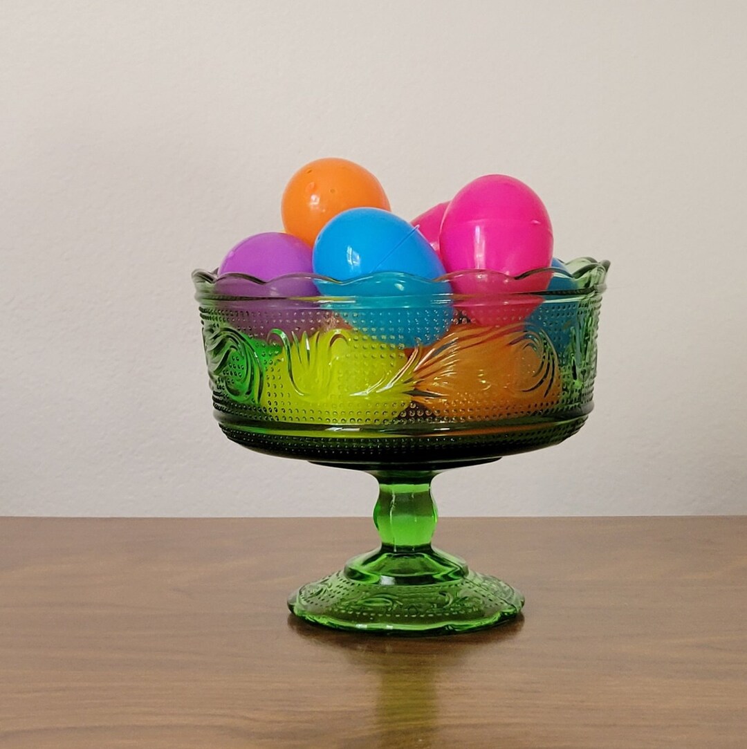 Emerald Green Glass Bowl Vintage E.O. Brody Pedestal Textured - Etsy