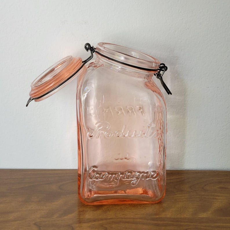 Pink Glass Italian Jar, Bale Wire Slanted Clamp Lid Jar - Etsy
