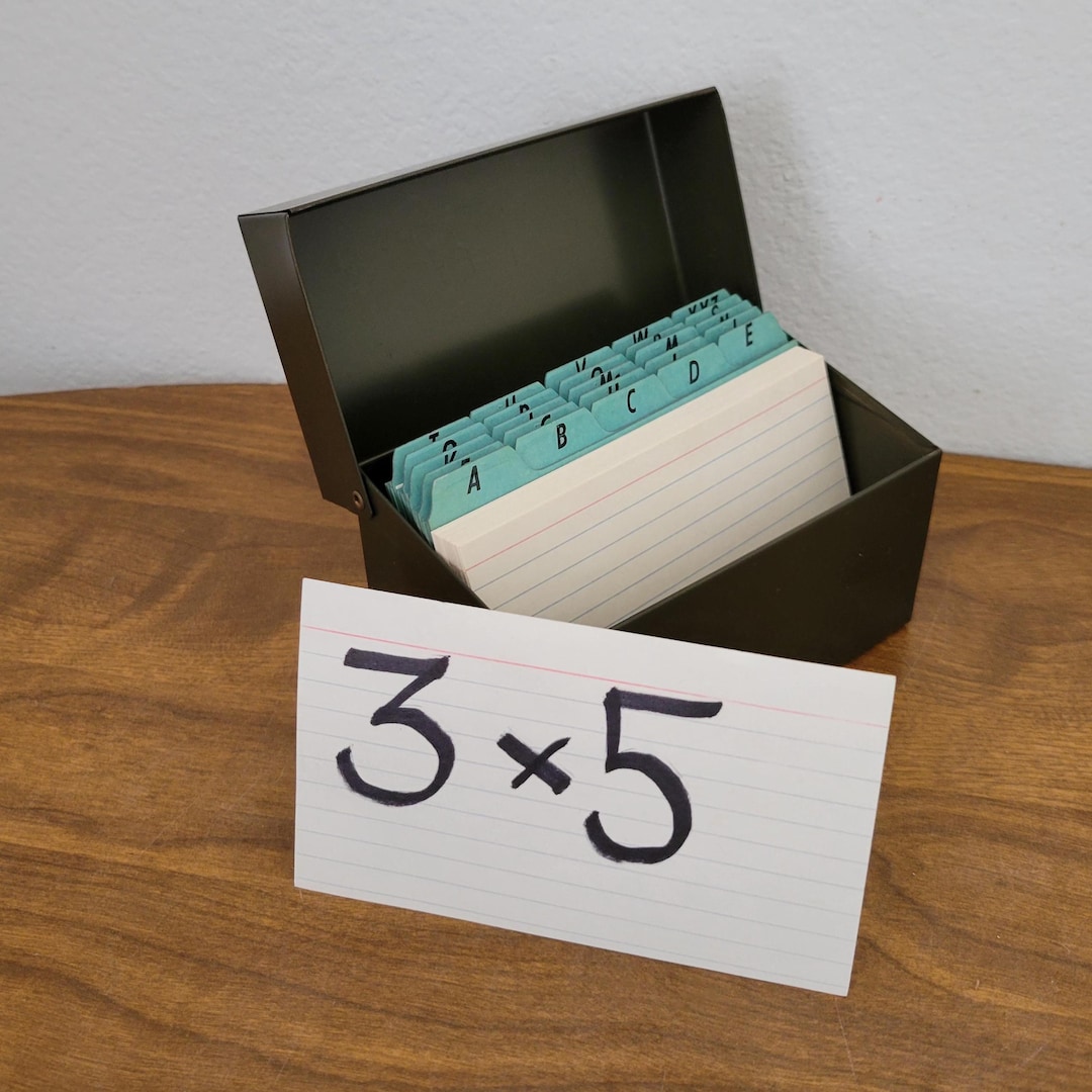 Green Metal Box, 3 X 5 Vintage Index Card File Box With Alpha Index ...