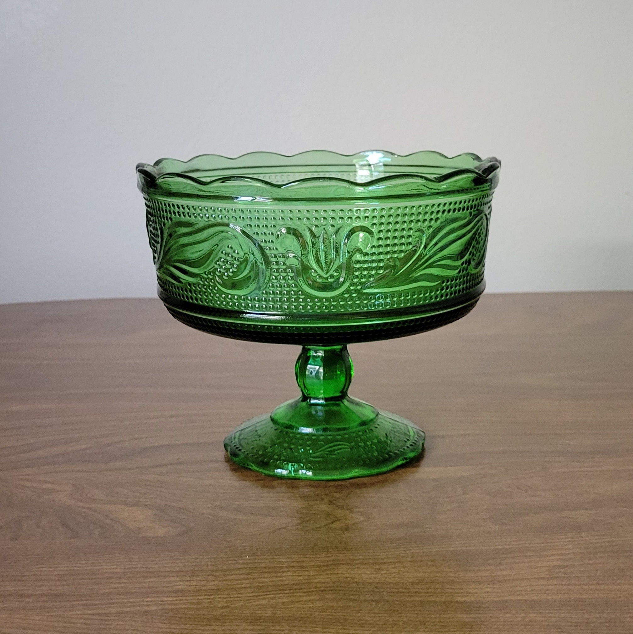 Emerald Green Glass Bowl Vintage E.O. Brody Pedestal Textured - Etsy