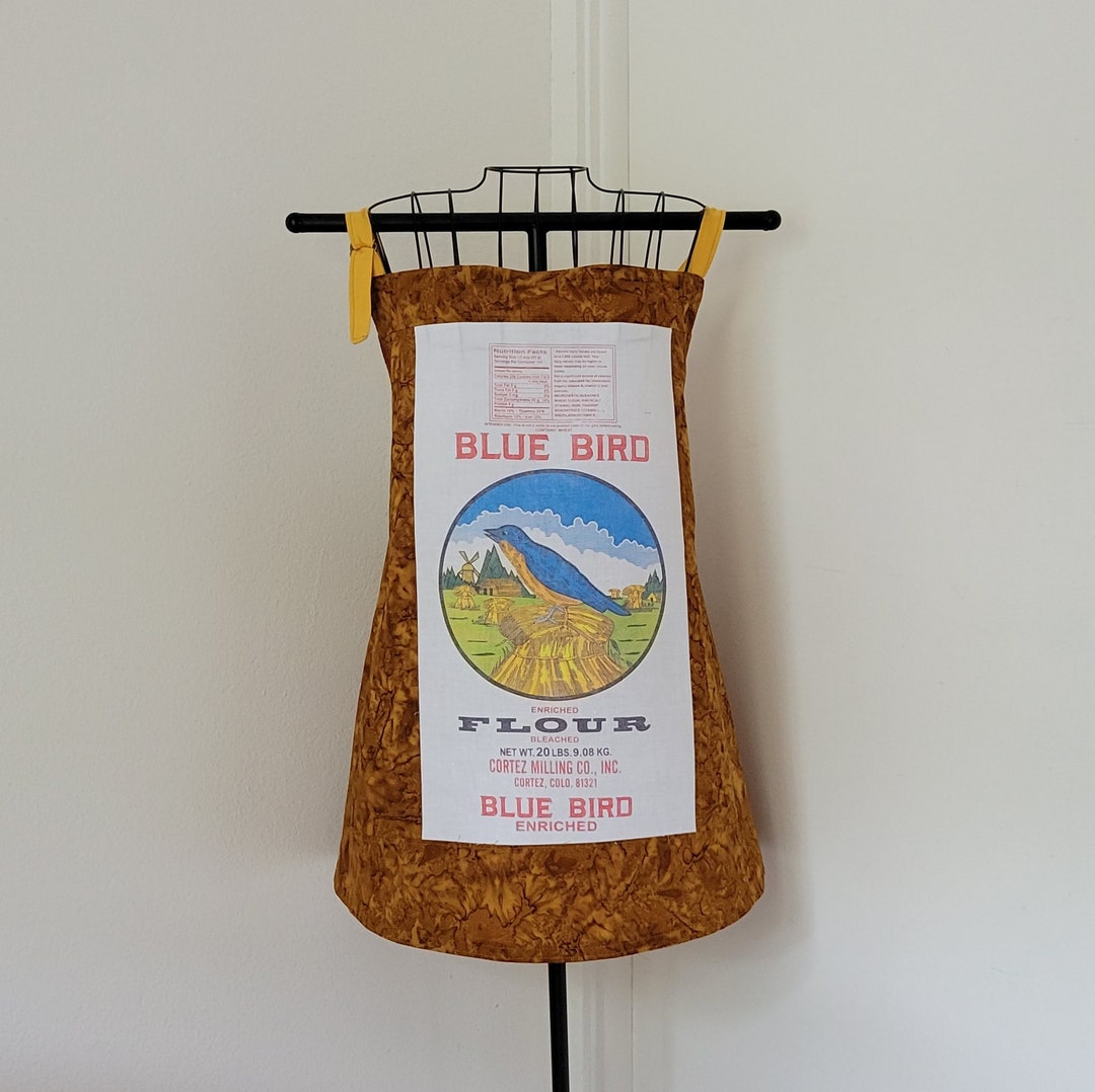 Blue Bird Flour Sack Apron, Handmade Bluebird Apron - Etsy