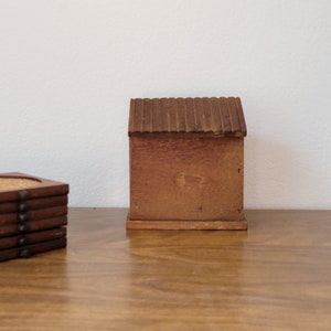 Wooden Cabin Coaster Set, Rustic Log House Cat on Porch Vintage Enesco ...