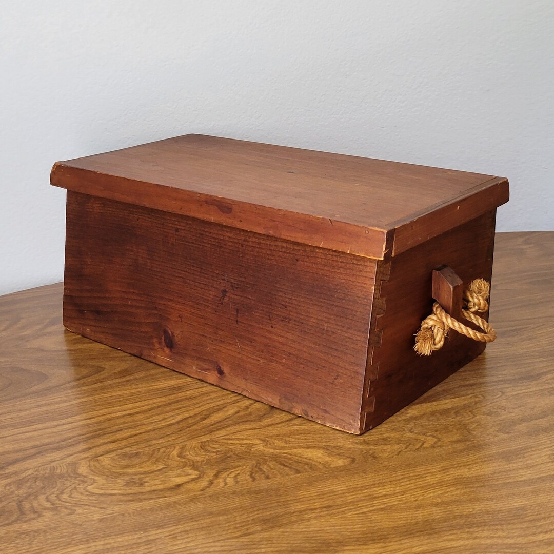 Vintage Wood Box With Rope Handles, Prison Folk Art Rustic Box - Maine ...