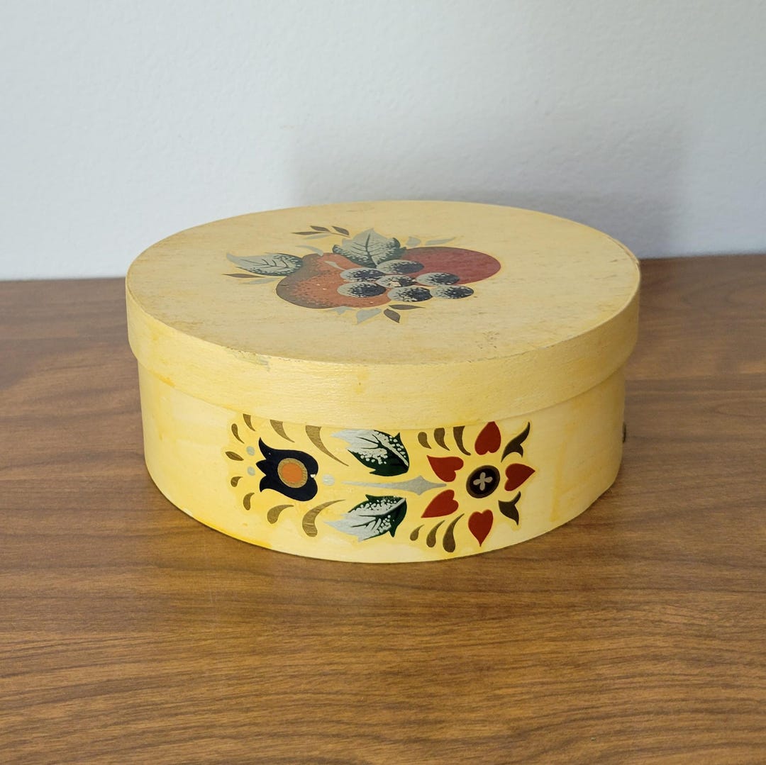 Vintage Wood Shaker Style Box With Folk Art Motif - Etsy