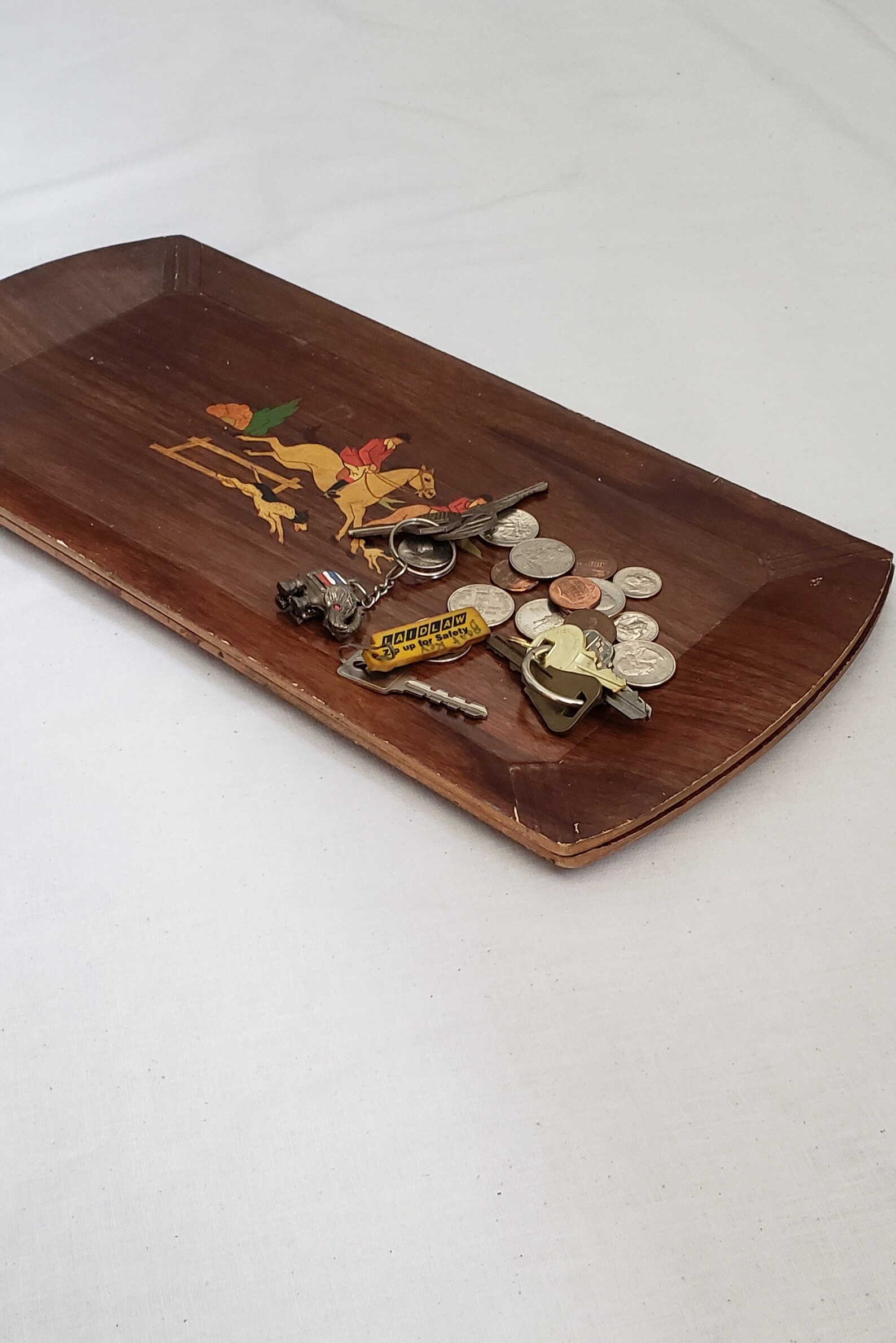 Two Hasko Wood Trays With Fox Hunt Lithograph Paper Design | Etsy