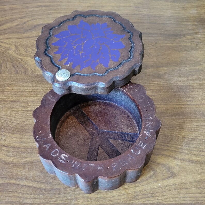 Slide Lid Wood Box Peace Sign and Purple Lotus Flower - Etsy