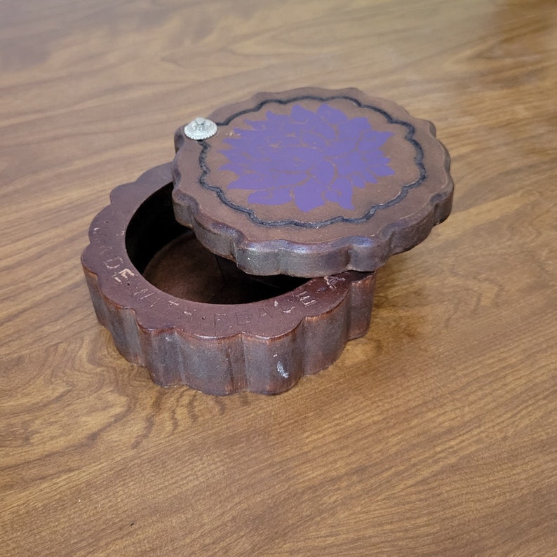 Slide Lid Wood Box Peace Sign and Purple Lotus Flower - Etsy
