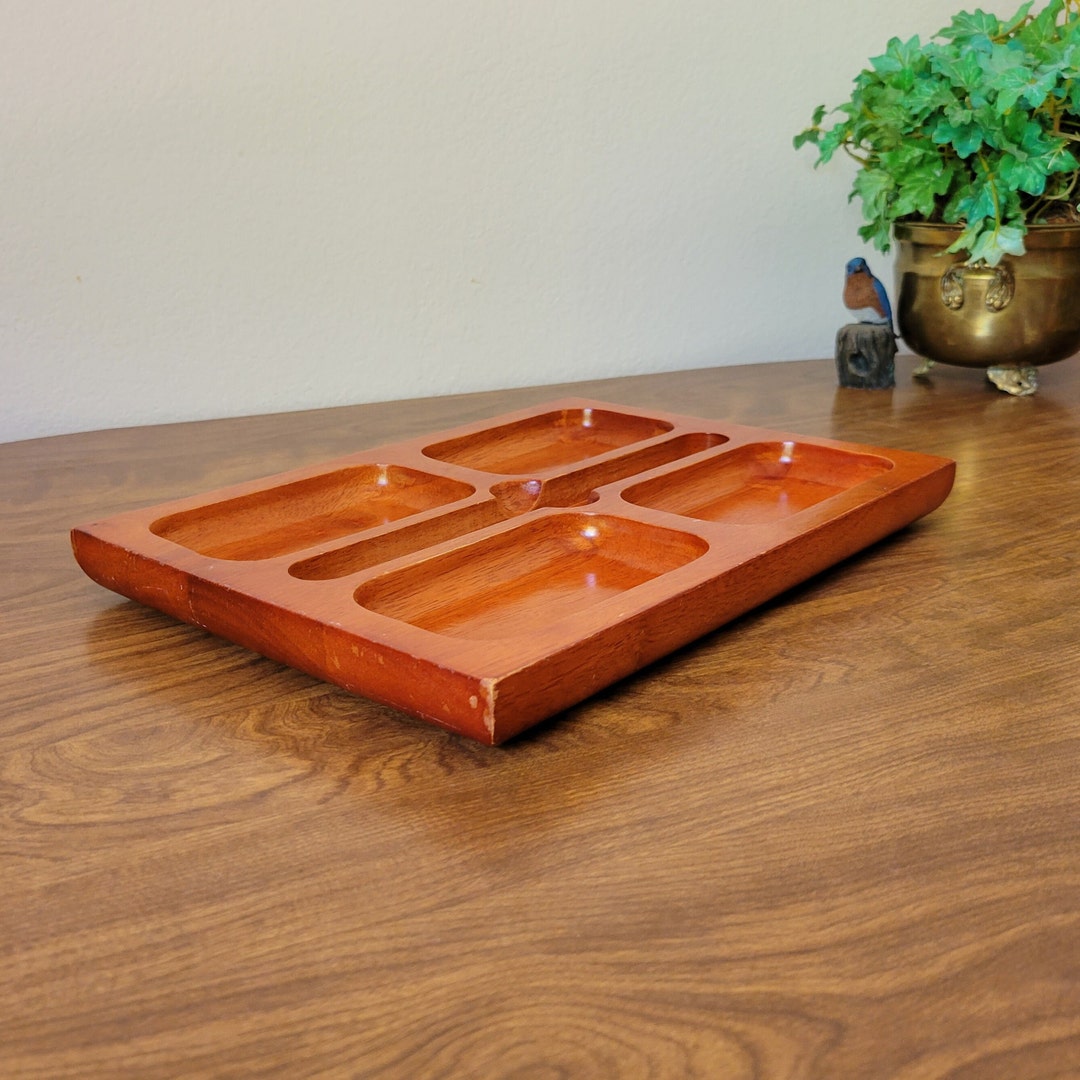 Solid Wood Sectioned Tray, Vintage Divided Sections Craft Trinket Tray ...