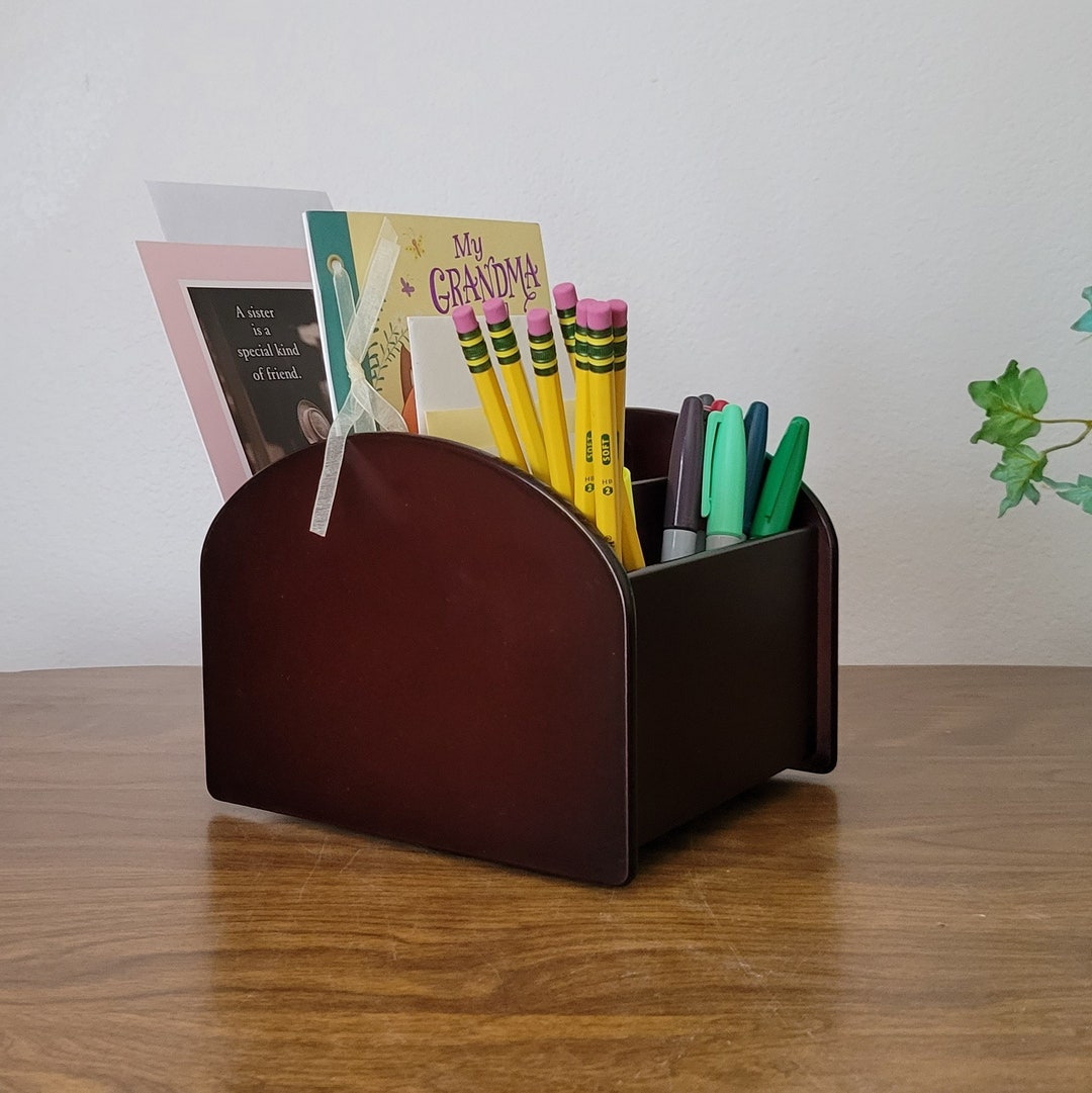 Dark Wood Rotating Mail Organizer, Vintage Lazy Susan Desk Organizer - Etsy