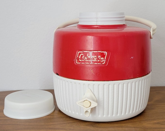 Vintage Coleman Water Jug, Red and White Large Cold Drink Thermos, Sold ...