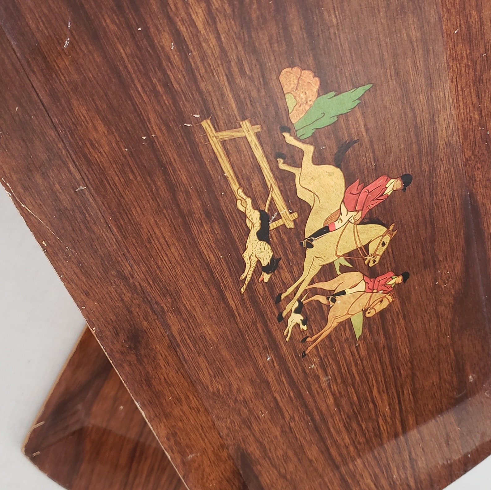 Two Hasko Wood Trays With Fox Hunt Lithograph Paper Design | Etsy