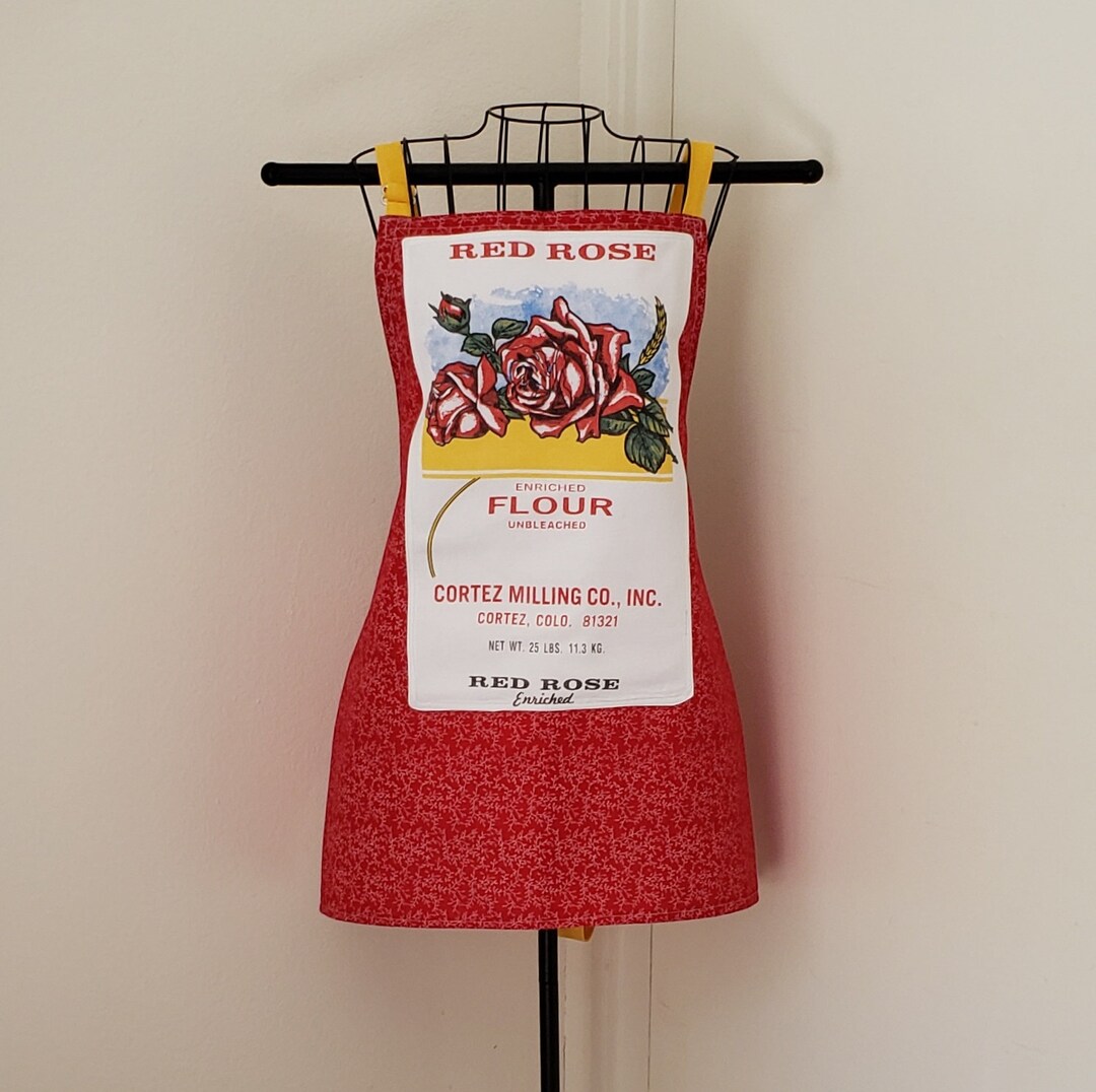 Red Rose Flour Sack Apron, Red and White Apron - Etsy