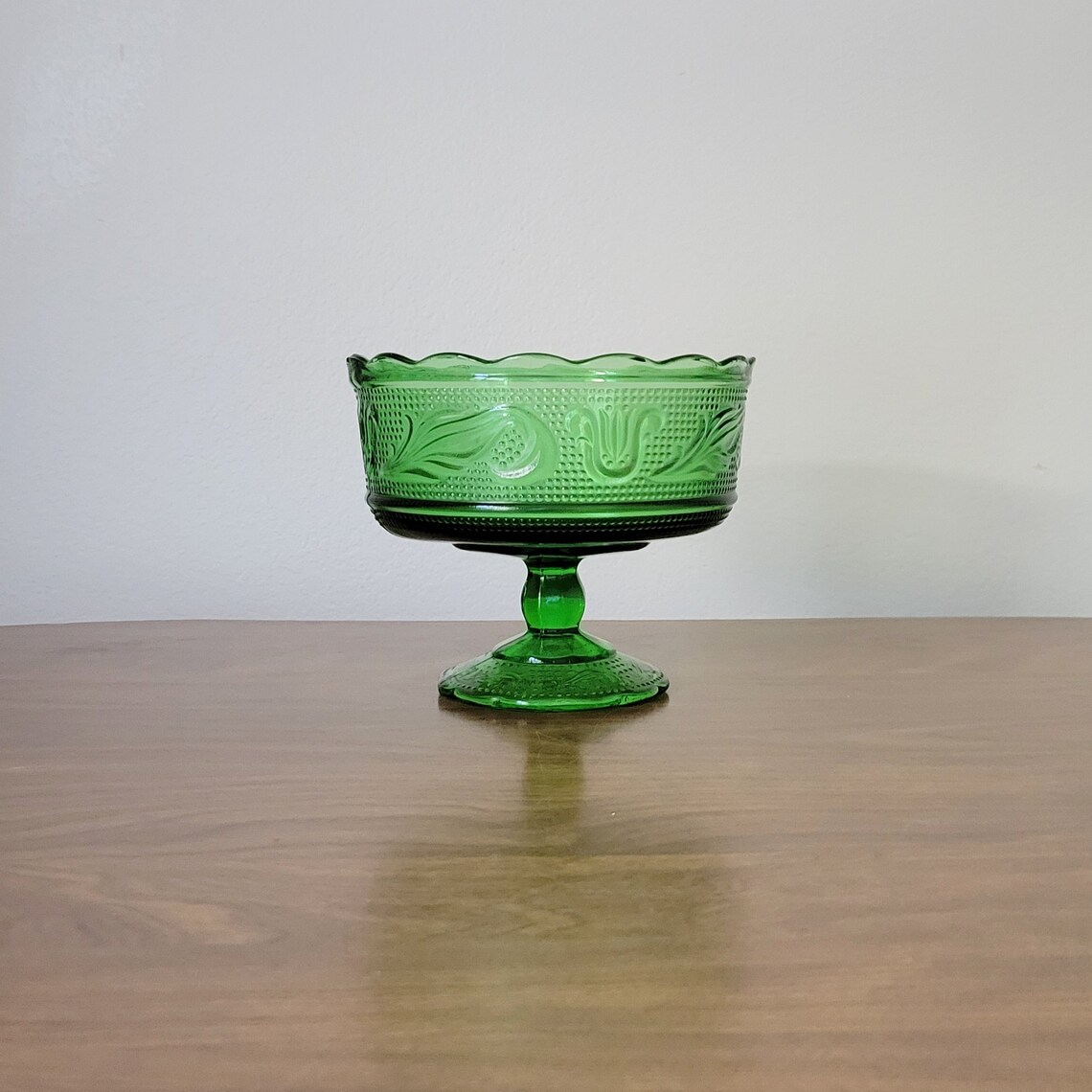 Emerald Green Glass Bowl Vintage E.O. Brody Pedestal Textured - Etsy