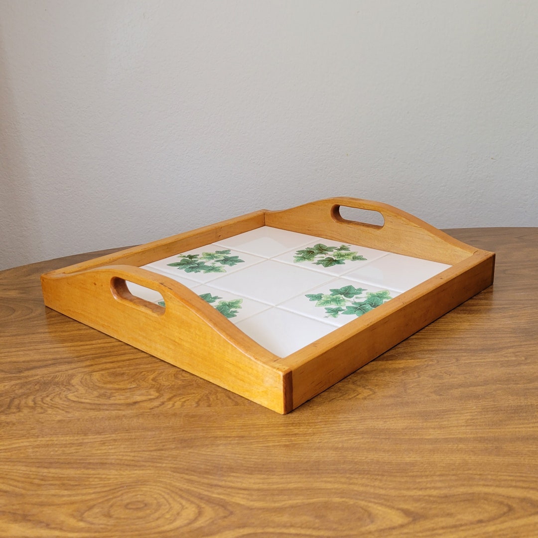 Wood and Ceramic Tile Tray Vintage Handcrafted Large Serving - Etsy