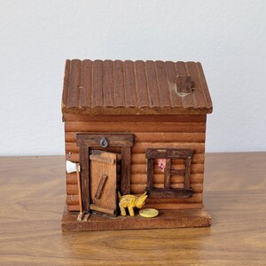 Wooden Cabin Coaster Set, Rustic Log House Cat on Porch Vintage Enesco ...