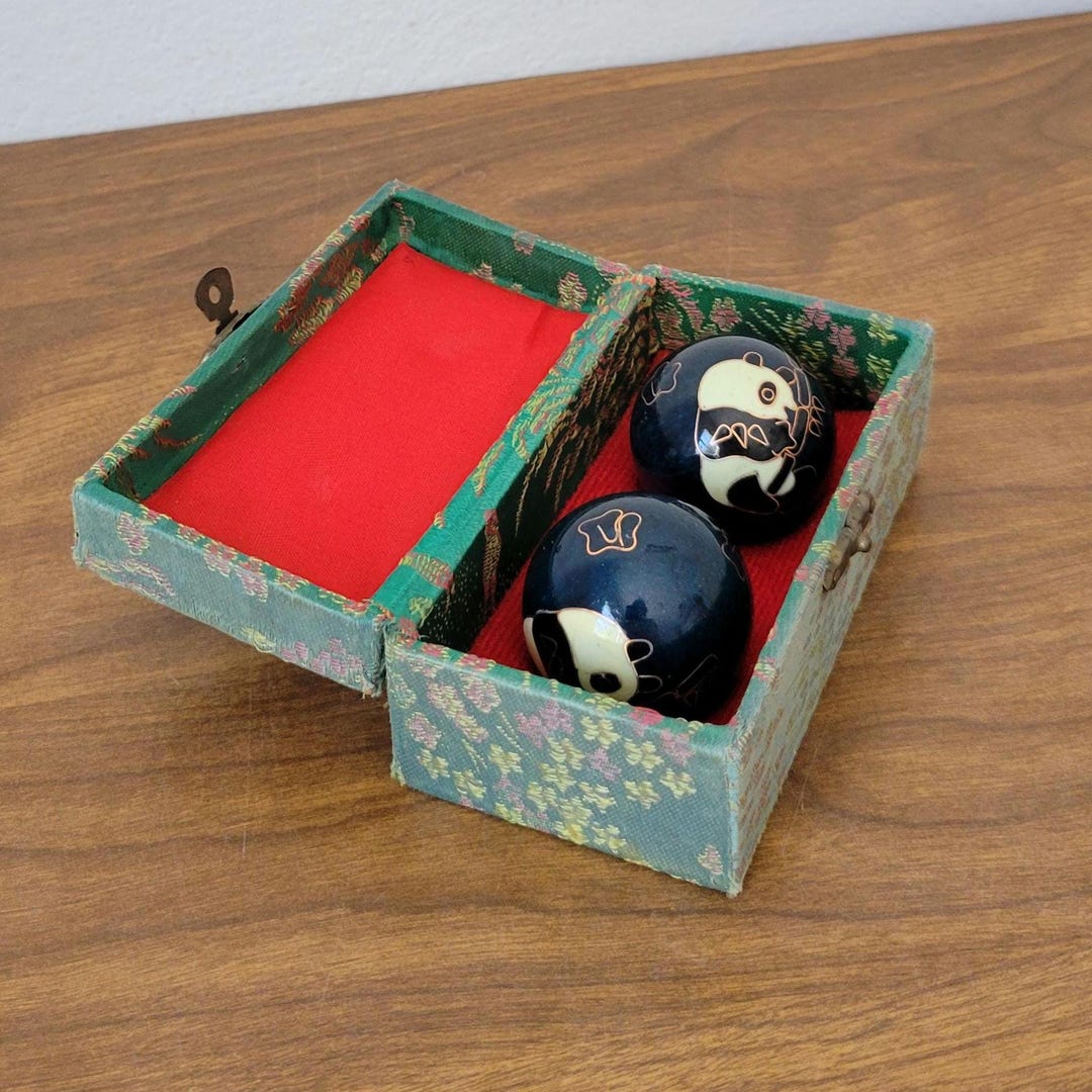 Chinese Cloisonne Chiming Balls, 2 Vintage Blue Asian Baoding Balls ...