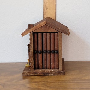 Wooden Cabin Coaster Set, Rustic Log House Cat on Porch Vintage Enesco ...