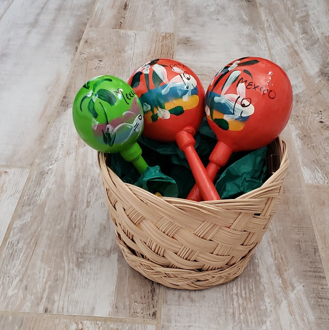 Painted Mexican Maracas Fiesta Percussion Rattles, Set of Three Maracas ...