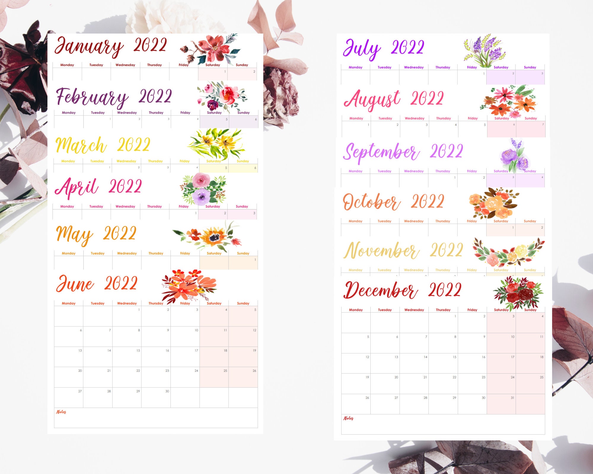 2022 Monthly Calendar Printable Planning Calendar 2022 | Etsy