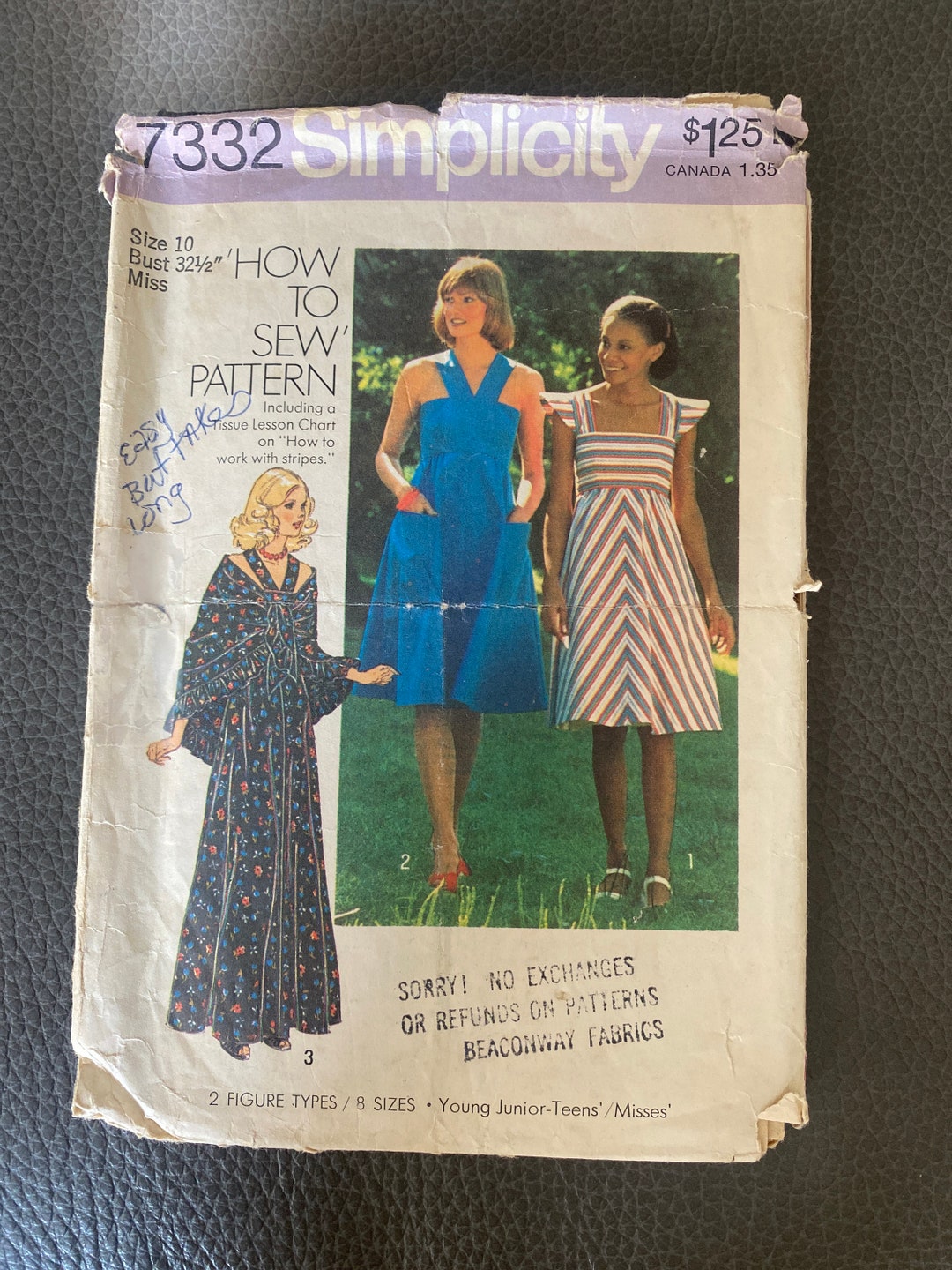 1976 Simplicity Two Lengths DRESS/SHAWL Pattern-----size 10 - Etsy