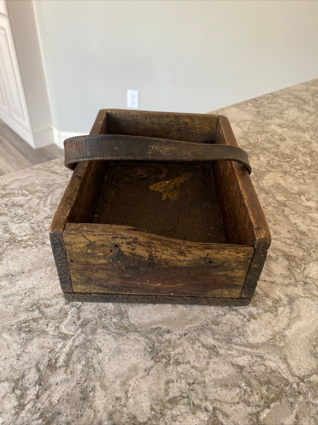 Antique Primitive Box With Leather Handle - Etsy