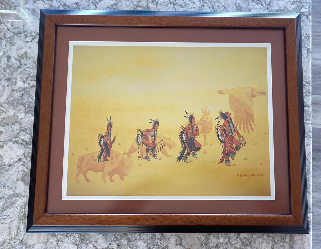 Lakota Martin Red Bear Vintage 1990 Framed Signed Print Native American ...