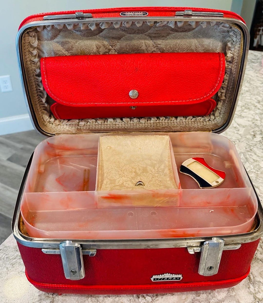 Vintage Red Train Case Key, Mirror & Tray - Etsy