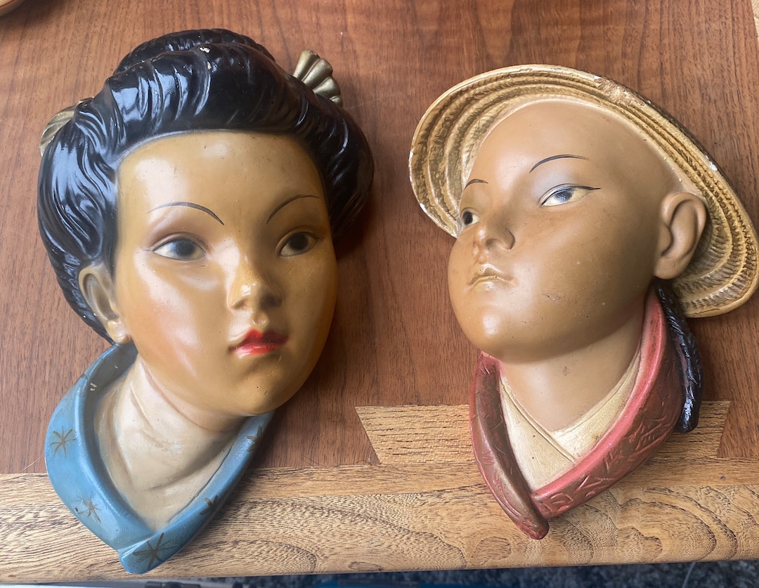 Vintage Ceramic 1940’s -50’s Boy & Girl Wall Masks Heavy - Etsy
