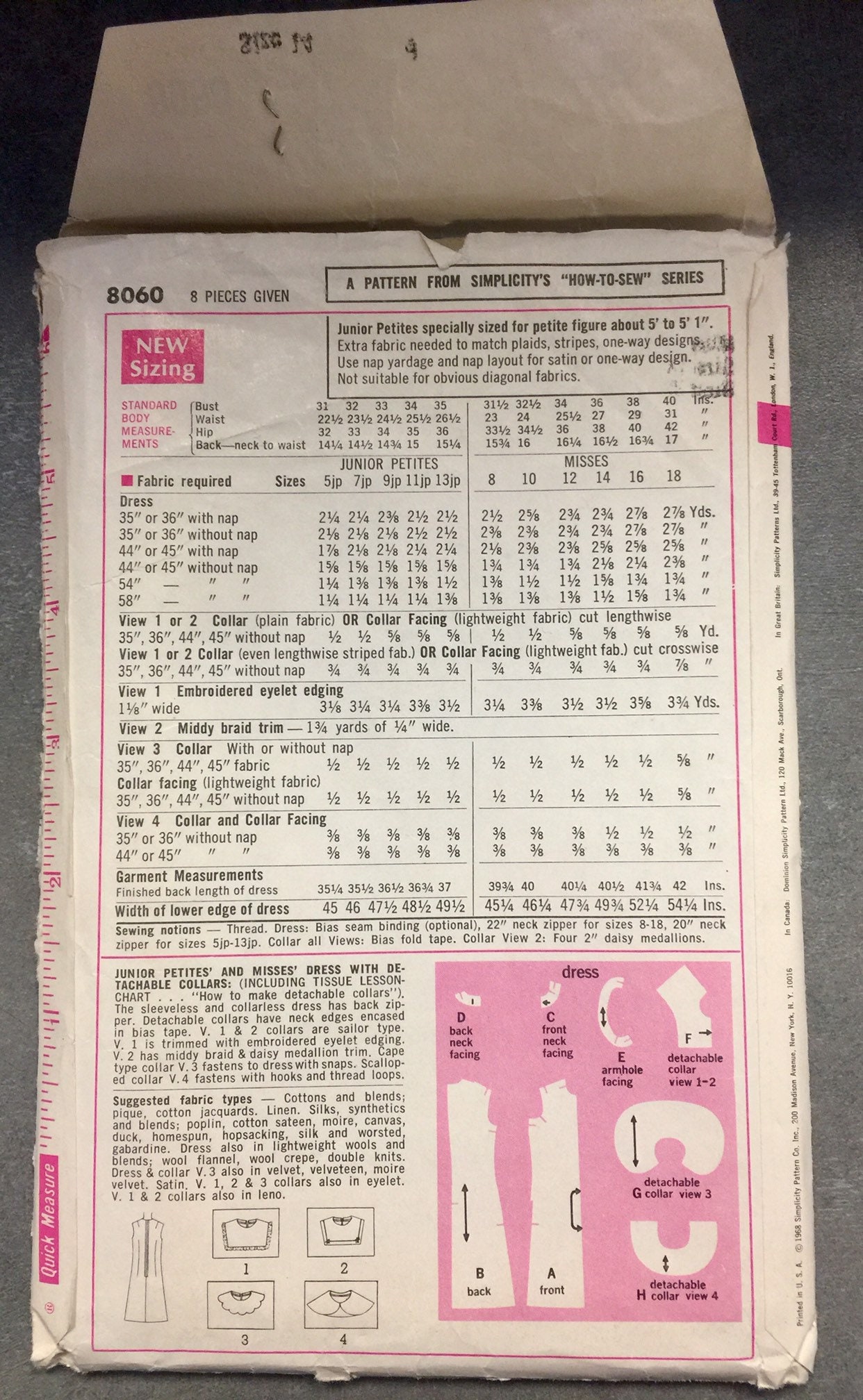 1968 Simplicity Sewing Pattern 8060 Cut - Etsy