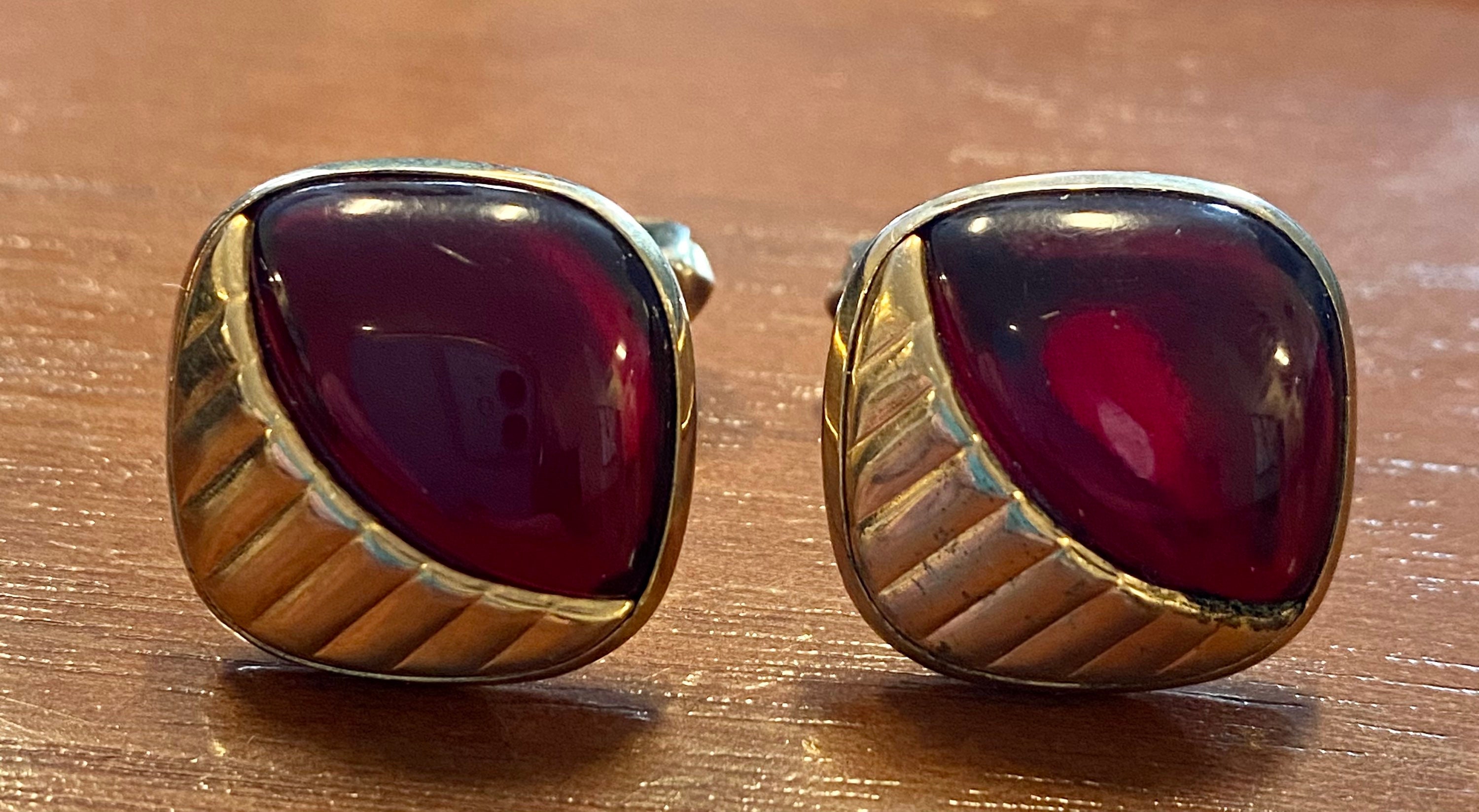 Vintage ANSON Gold Tone With Red Cabochon Cufflinks - Etsy