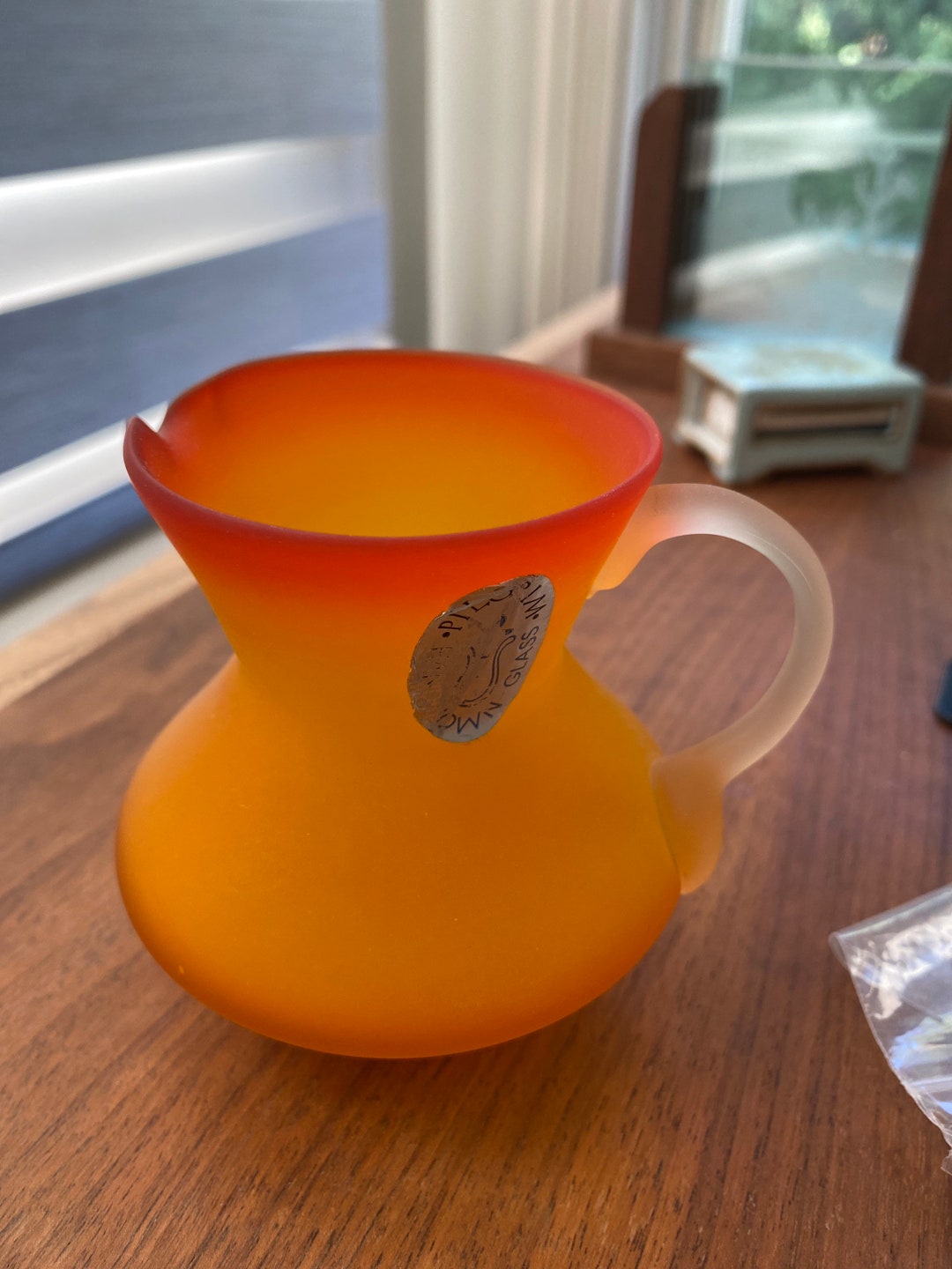 Pilgrim Glass Frosted Amberina Glass Creamer, Two Tone Glass Pitcher ...