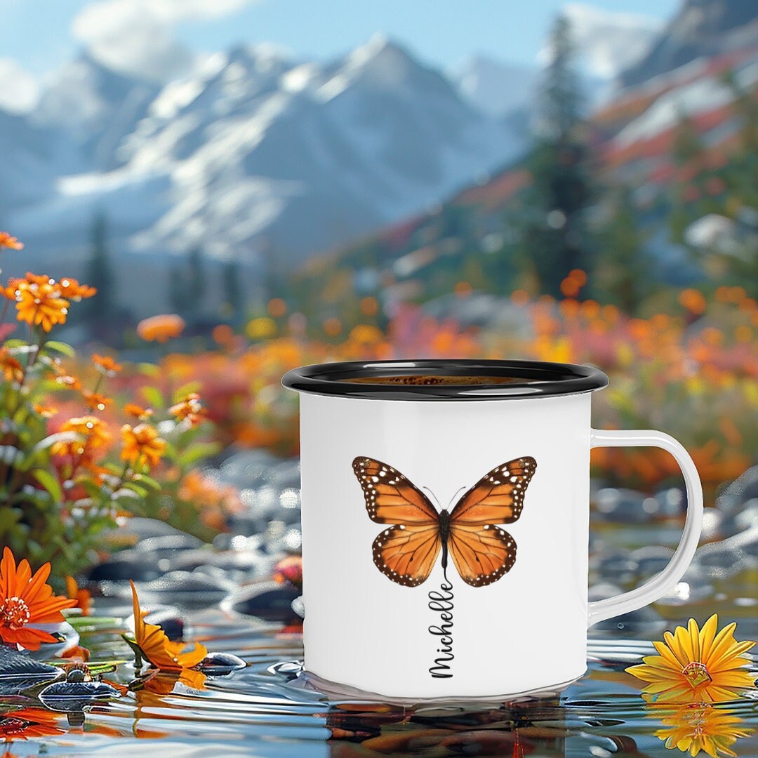 Monarch Butterfly Personalized Coffee Cup, Glamping Coffee Mug, Custom ...