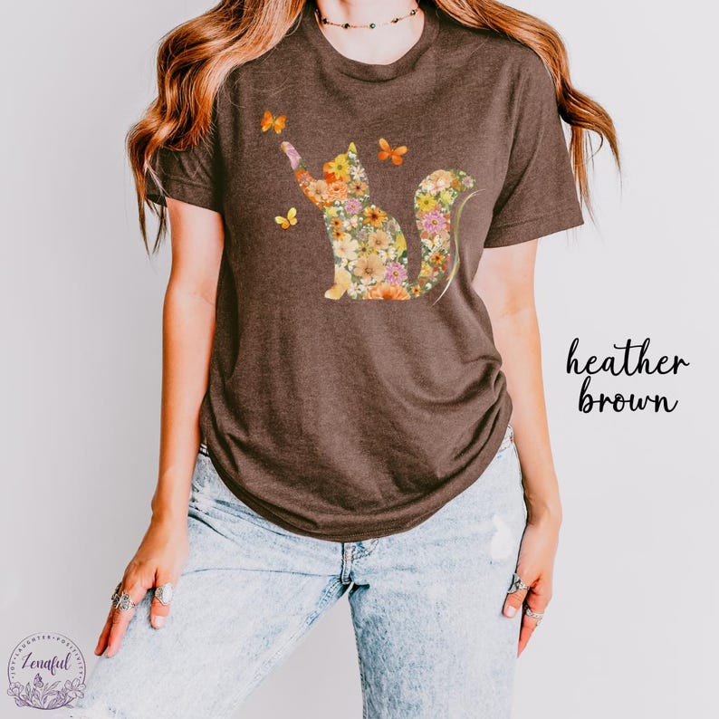 Cat Mom Shirt Floral, Cat Tshirt, Wildflowers Cat Tee, Cat Lover Shirt ...