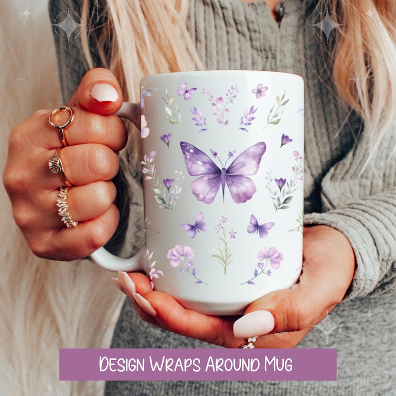 Butterfly Wildflower Mug, Boho Wildflowers Cottagecore Coffee Mug ...