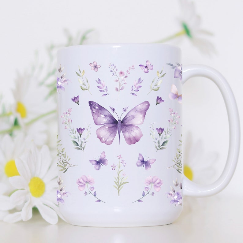 Butterfly Wildflower Mug, Boho Wildflowers Cottagecore Coffee Mug ...