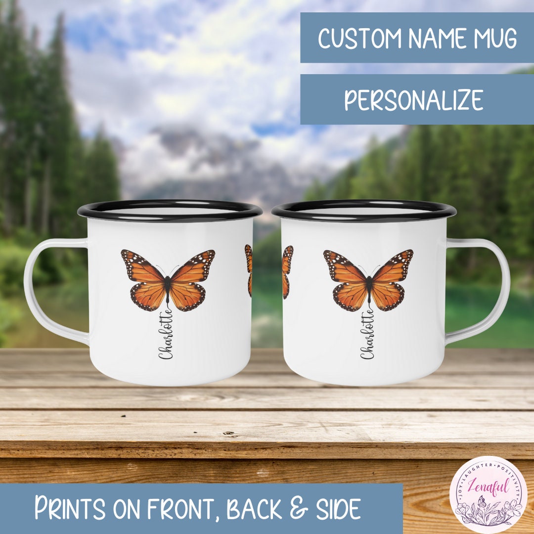 Monarch Butterfly Personalized Coffee Cup, Glamping Coffee Mug, Custom ...