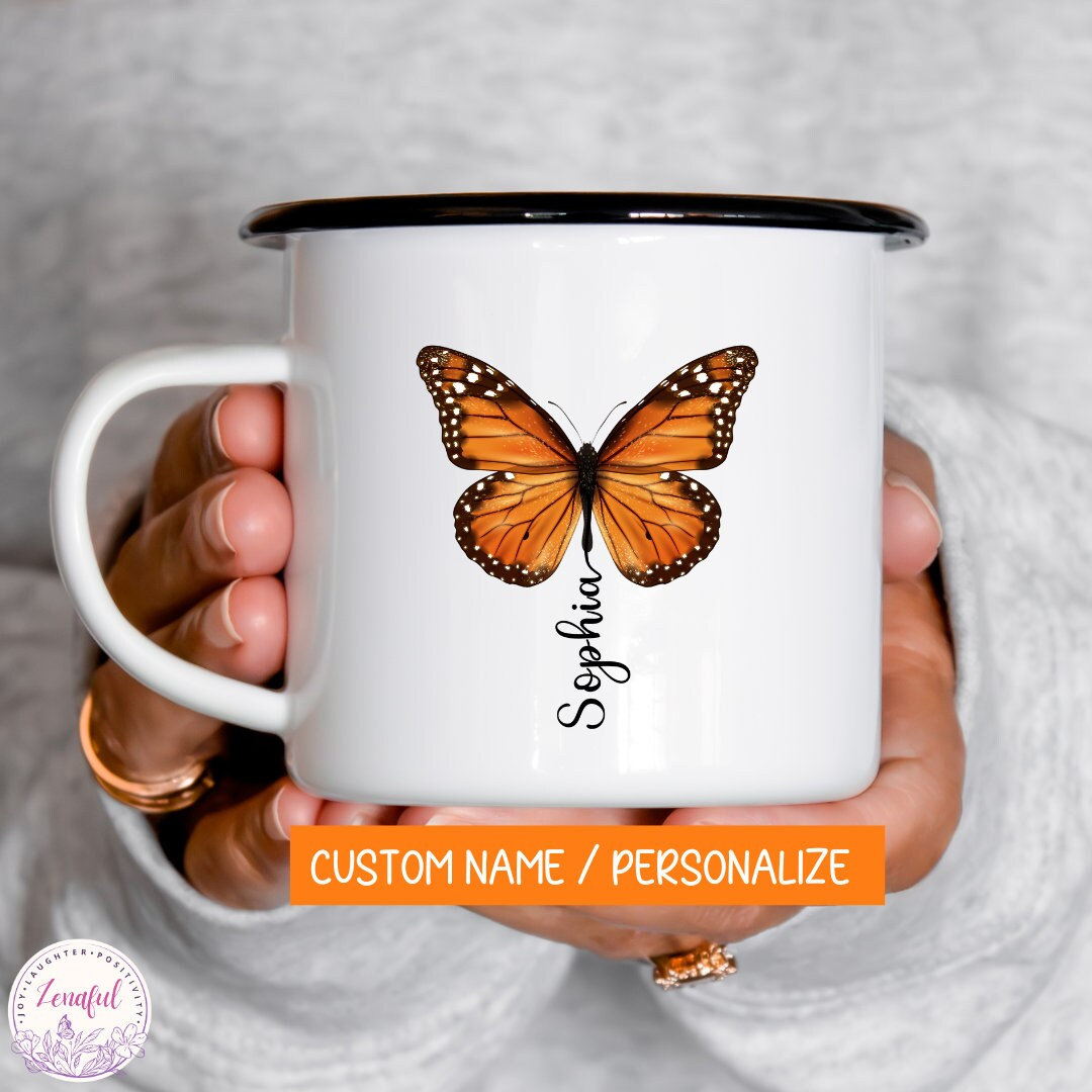 Monarch Butterfly Personalized Coffee Cup, Glamping Coffee Mug, Custom ...