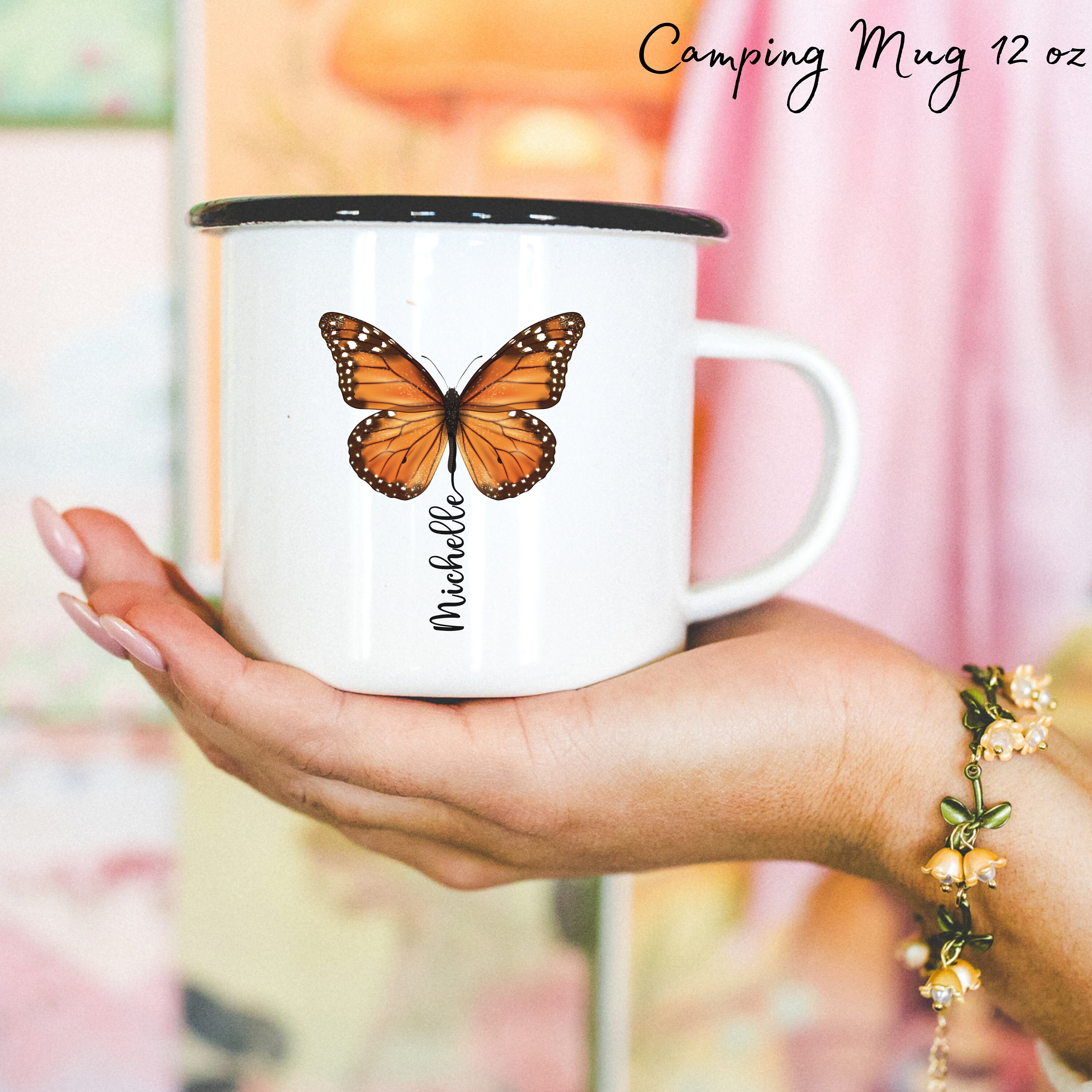 Monarch Butterfly Personalized Coffee Cup, Glamping Coffee Mug, Custom ...