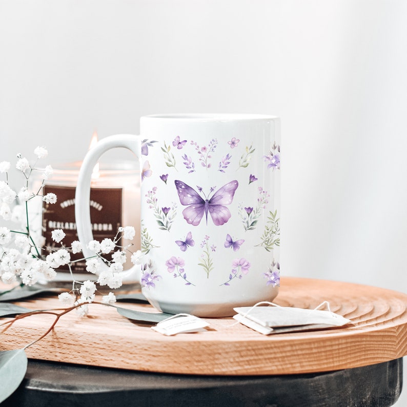 Butterfly Wildflower Mug, Boho Wildflowers Cottagecore Coffee Mug ...