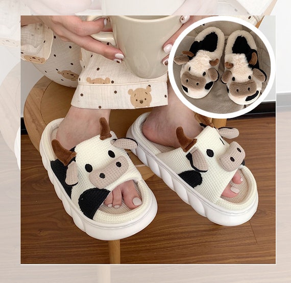 Super Cute Fluffy Cow Slippers, Cute Cow Slippers, Moo Slippers, Animal ...