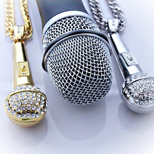 Microphone Necklace Large Hip Hop /rapper gold or Silver - Etsy UK