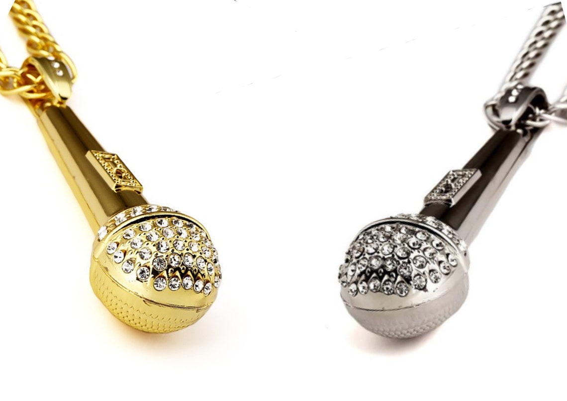 Microphone Necklace Large Hip Hop /rapper gold or Silver - Etsy UK