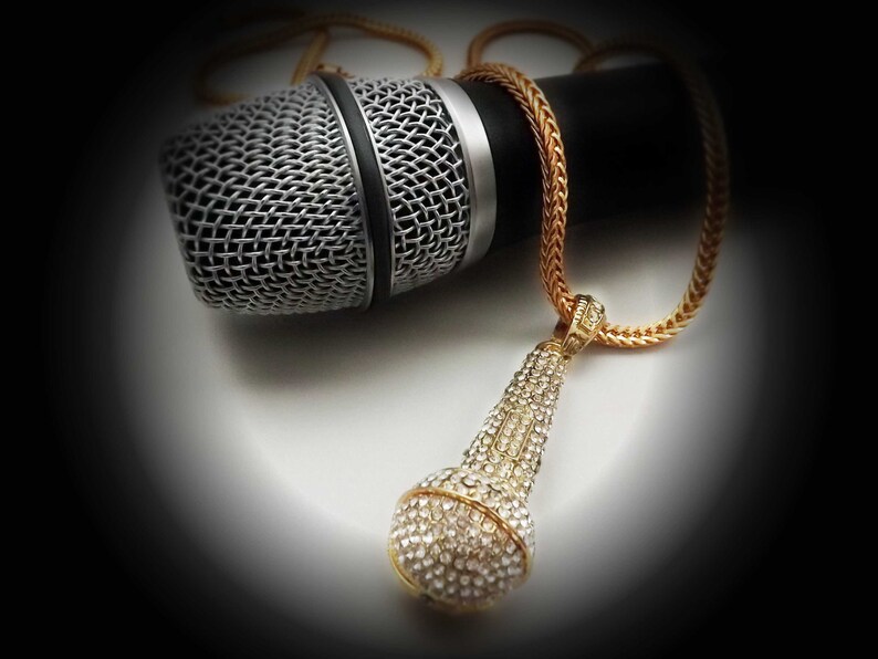 Hip Hop Rapper Iced Out Microphone Pendant in Gold Large - Etsy