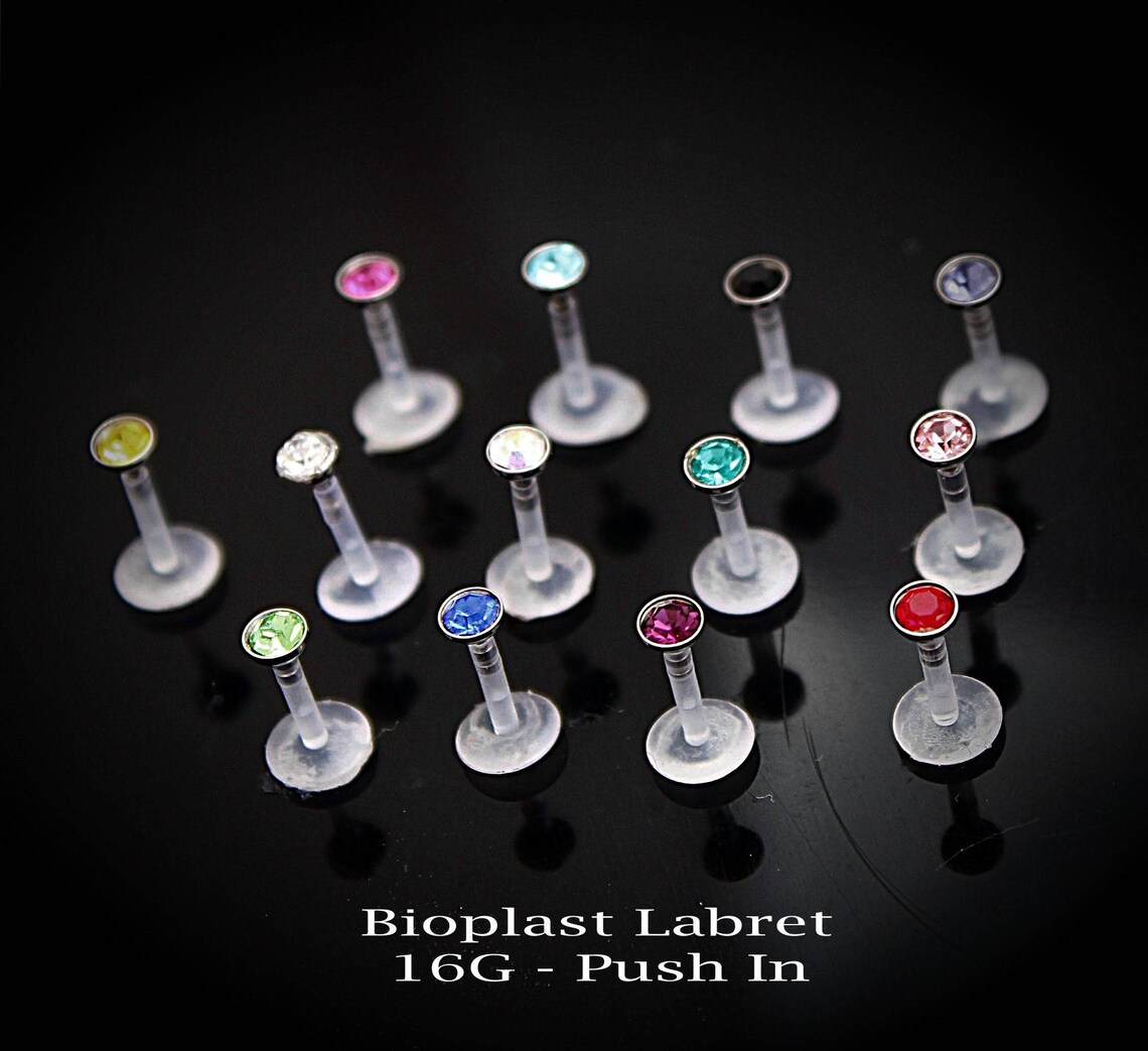 Crystal Bioplast Flexible Labret Piercing Stud Jewelry 16g | Etsy