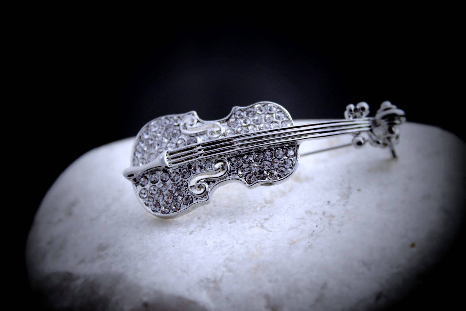 Violin Crystal Pin Brooch Silver and Gold - Etsy