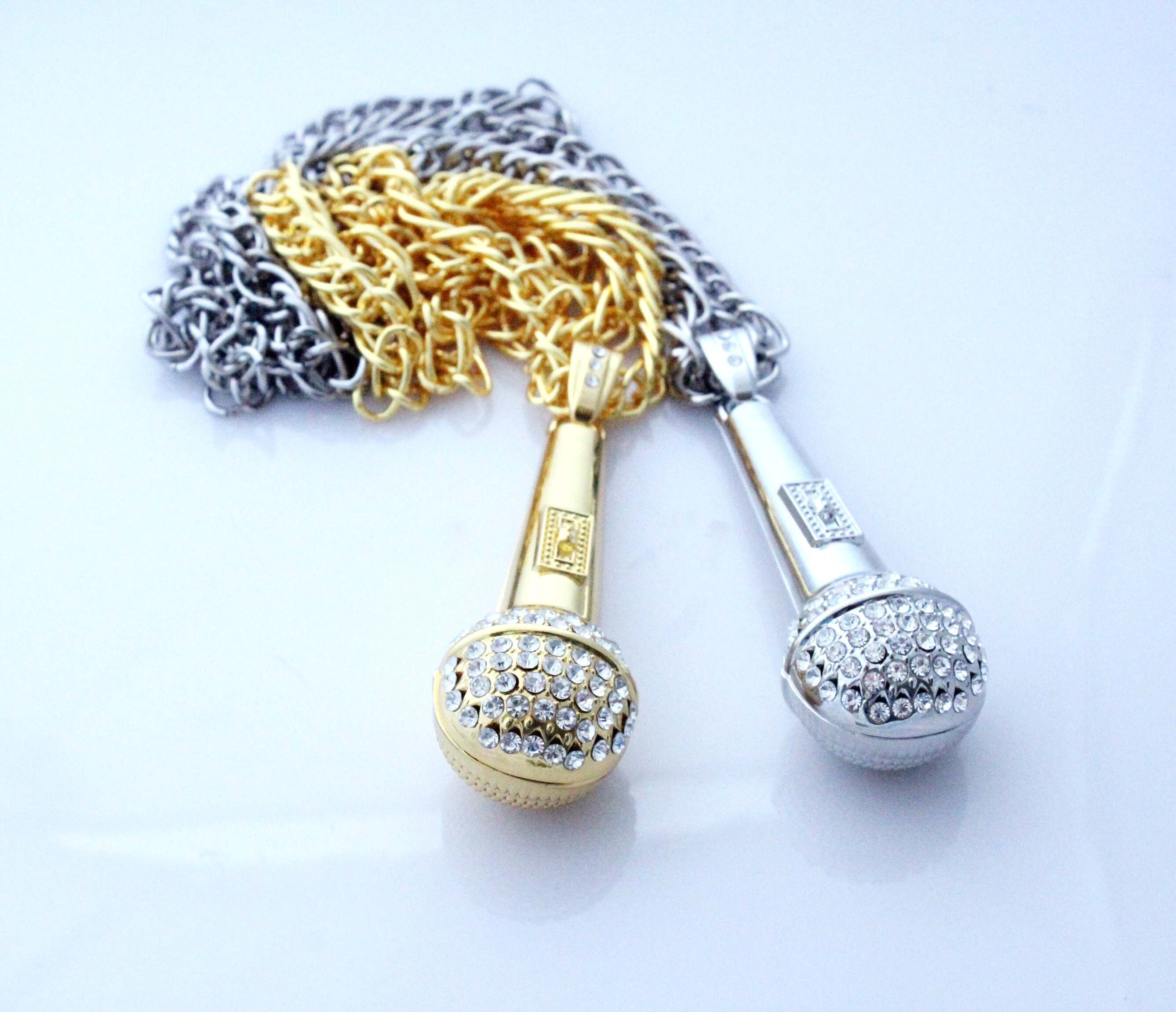Microphone Necklace Large Hip Hop /rapper gold or Silver - Etsy UK