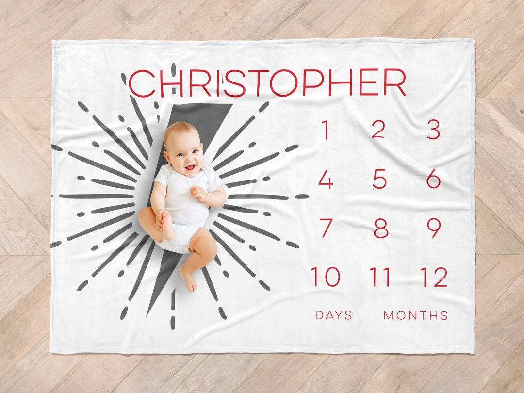 Custom Milestone Blanket / Baby Shower Gift / Lightning Bolt Blanket ...
