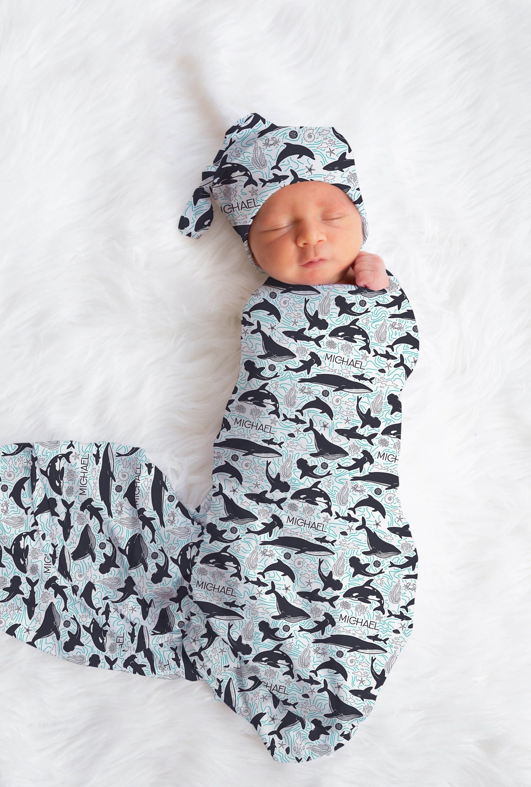 Sea Creatures Swaddle Set, Marine Animals Swaddle Baby Blanket ...