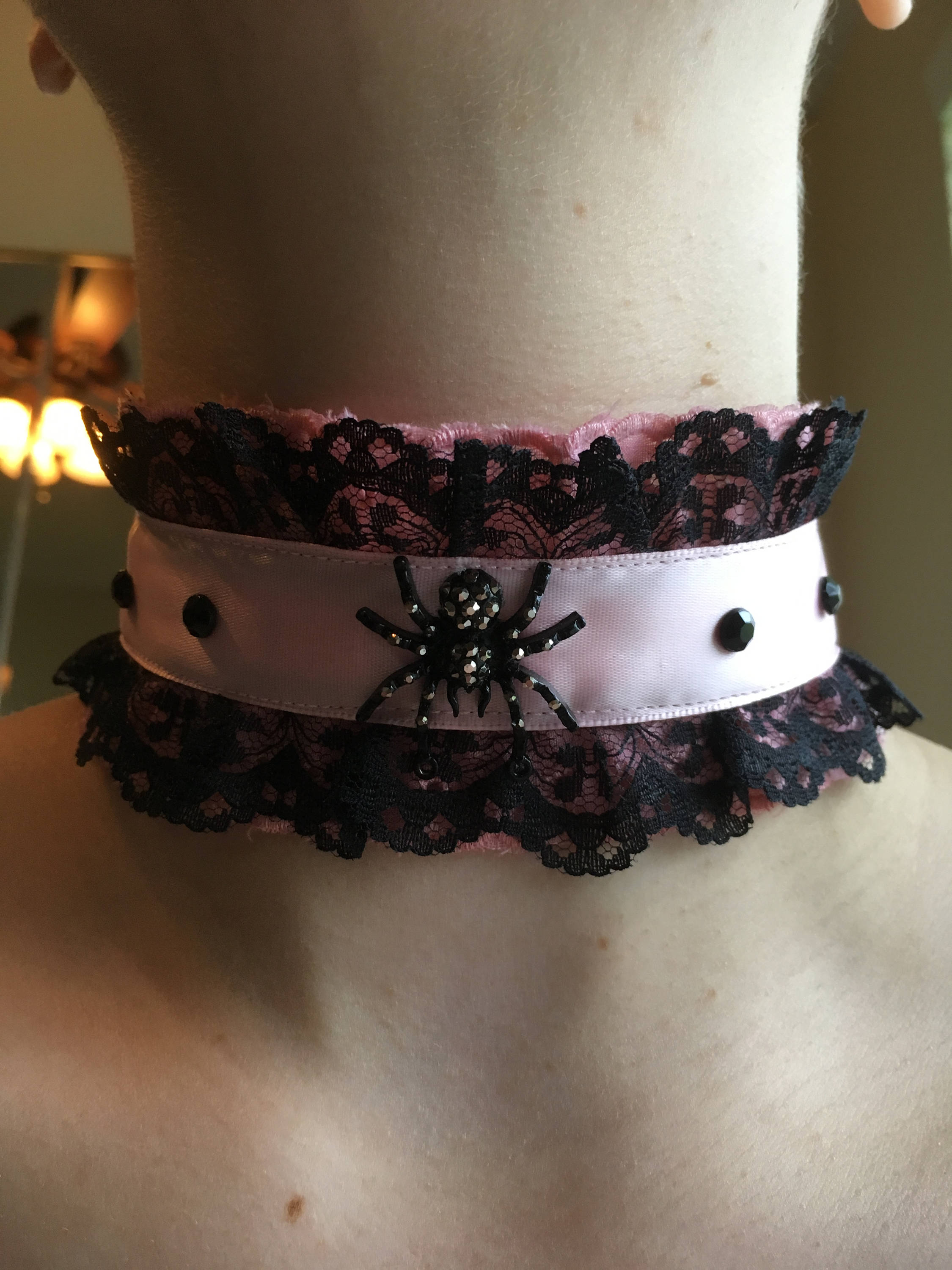 Pink and Black Lace and Ribbon Spider Choker With Black - Etsy